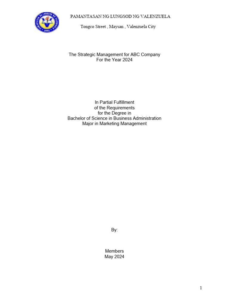 Strategic Management for ABC Company 2024 | PDF | Business | Strategic ...