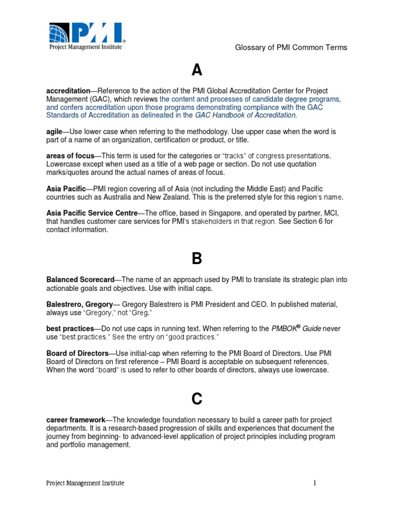 PMI Glossary of Terms | PDF | Leadership | Business