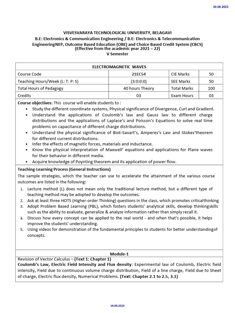 EMW Previous VTU Papers | PDF | Magnetic Field | Maxwell's Equations
