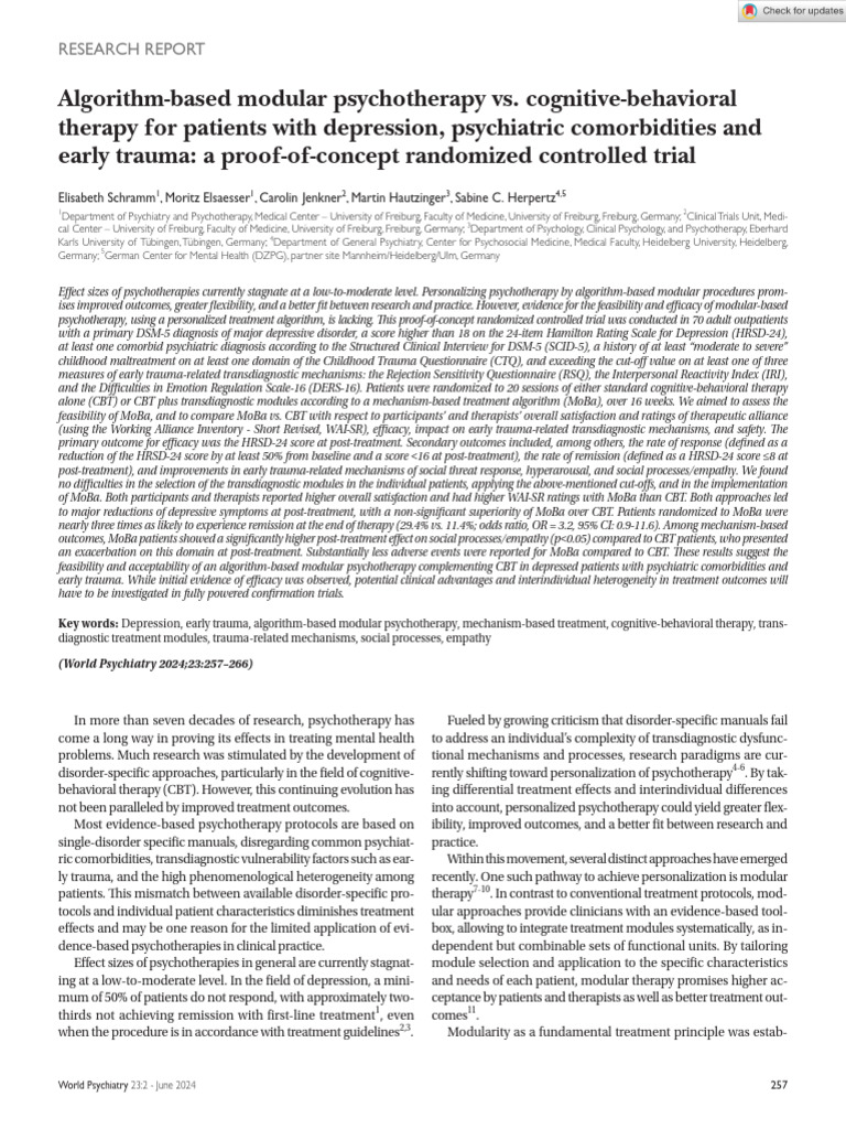 World Psychiatry - 2024 - Schramm - Algorithm‐Based Modular ...