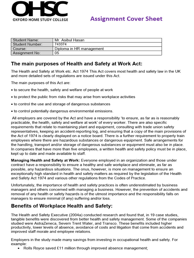 Assignment | PDF | Risk | Occupational Safety And Health