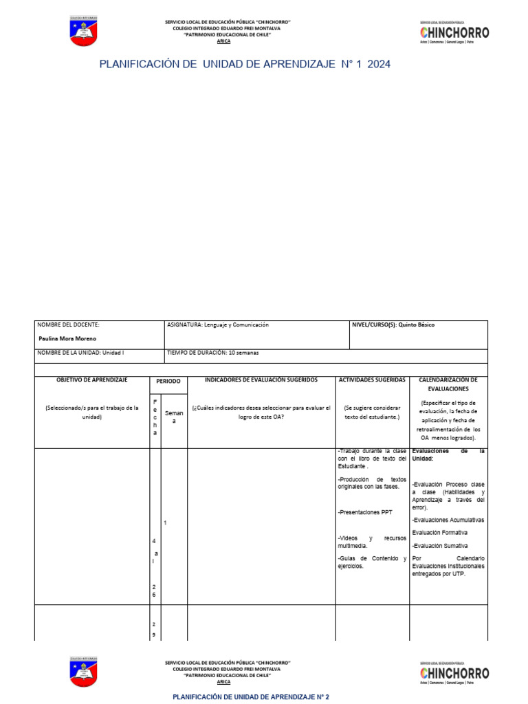 Planificación Por Unidad Sexto 2024 | Descargar gratis PDF | Evaluación | Aprendizaje