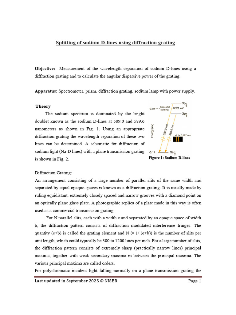 Sodium D Line Splitting | Download Free PDF | Diffraction | Motion (Physics)