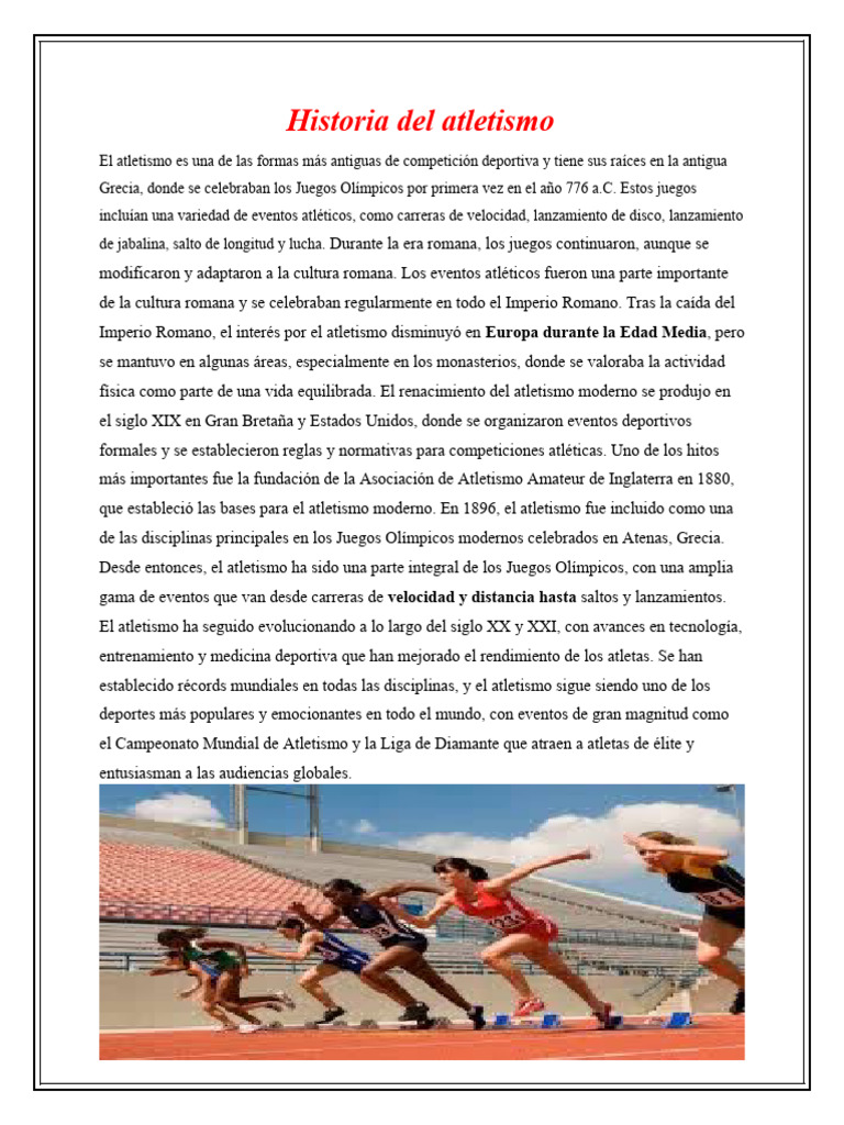 Evolución y Pruebas del Atletismo | PDF | Deporte del atletismo | Juegos Olímpicos de verano