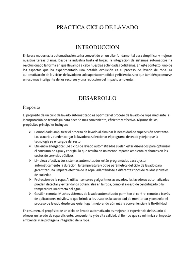 Practica Ciclo de Lavado | PDF | Uso eficiente de energía | Lavadora
