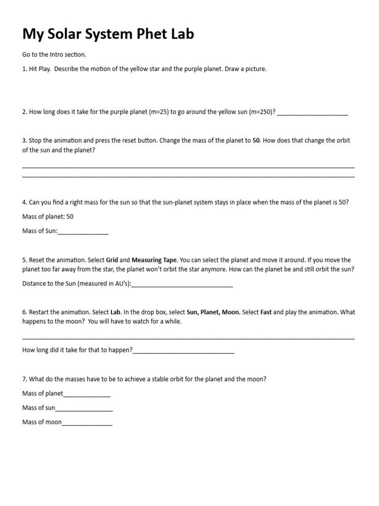 My Solar System Phet Lab | PDF