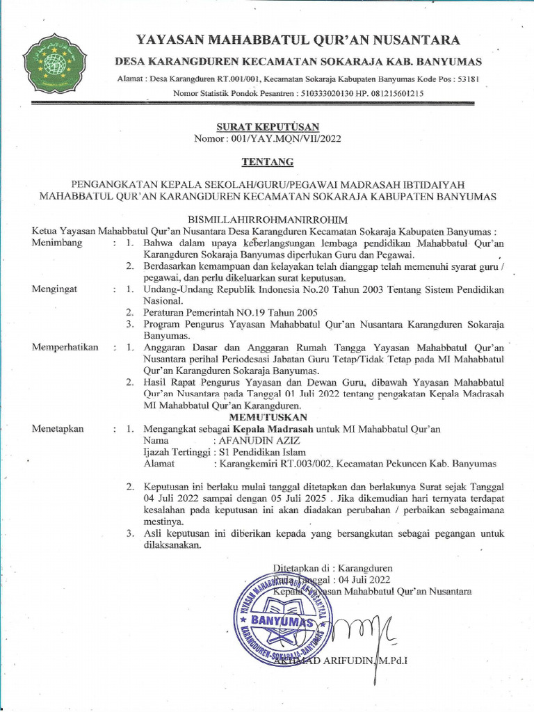 Index (SK Pengangkatan Kepala Madrasah) | PDF