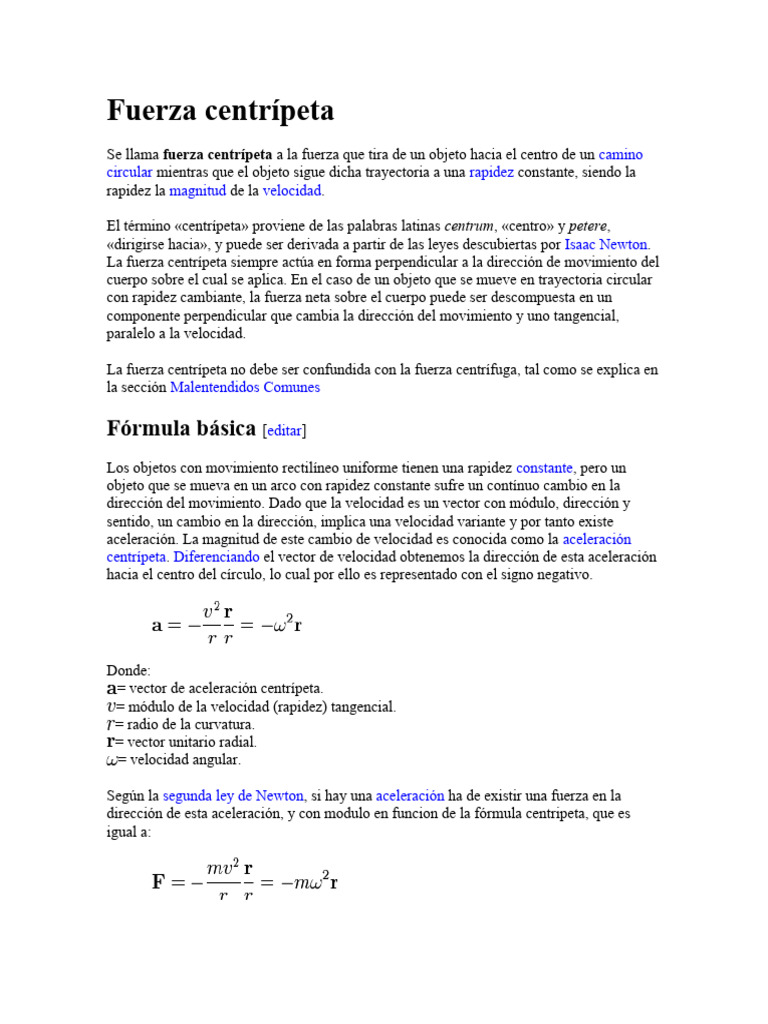 Fuerza centrípeta: definición y ejemplos | PDF | Aceleración | Velocidad