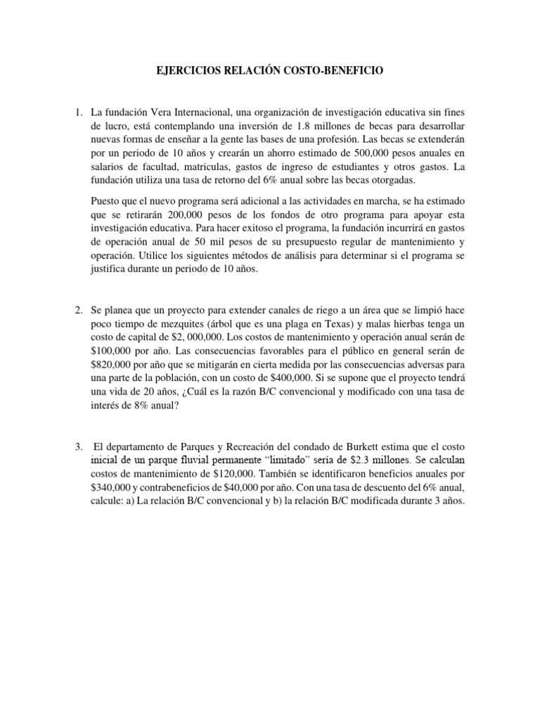 A2-S4-Ejercicios Relación Costo-Beneficio | PDF