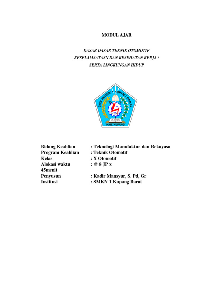 MODUL AJAR K3LH Kls X TKR | PDF
