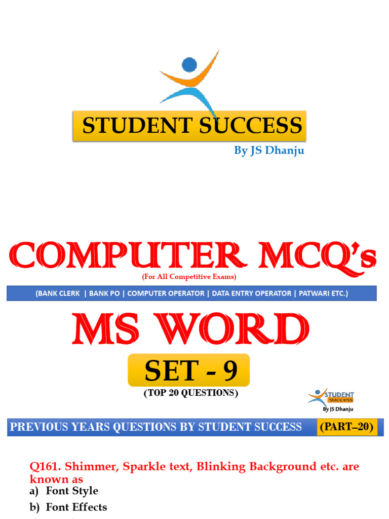 MS Word Set-9 Computer MCQ Part-20 | PDF | Microsoft Word | Software