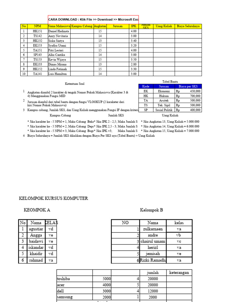 Tes Excel Staff TU Kampus | PDF