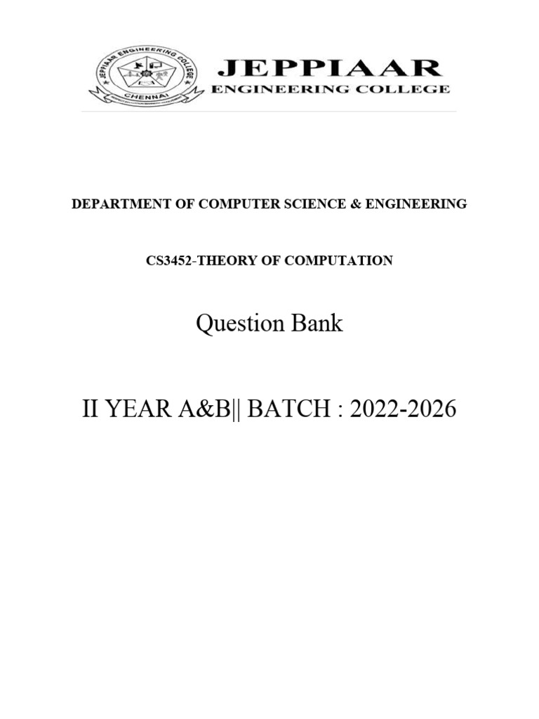 Cs3452 Theory of Computation | PDF | Mathematical Logic | Theory Of ...