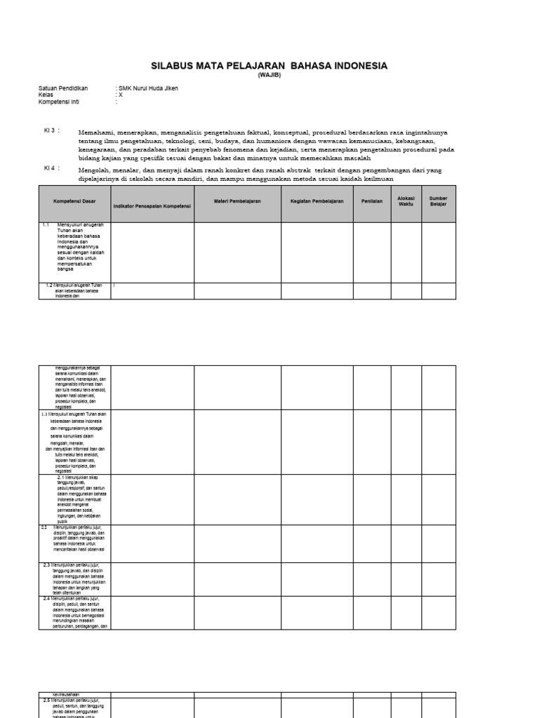 Silabus Bahasa Indonesia X Kur 13 Rev 2016 | PDF | Seni & Disiplin Bahasa
