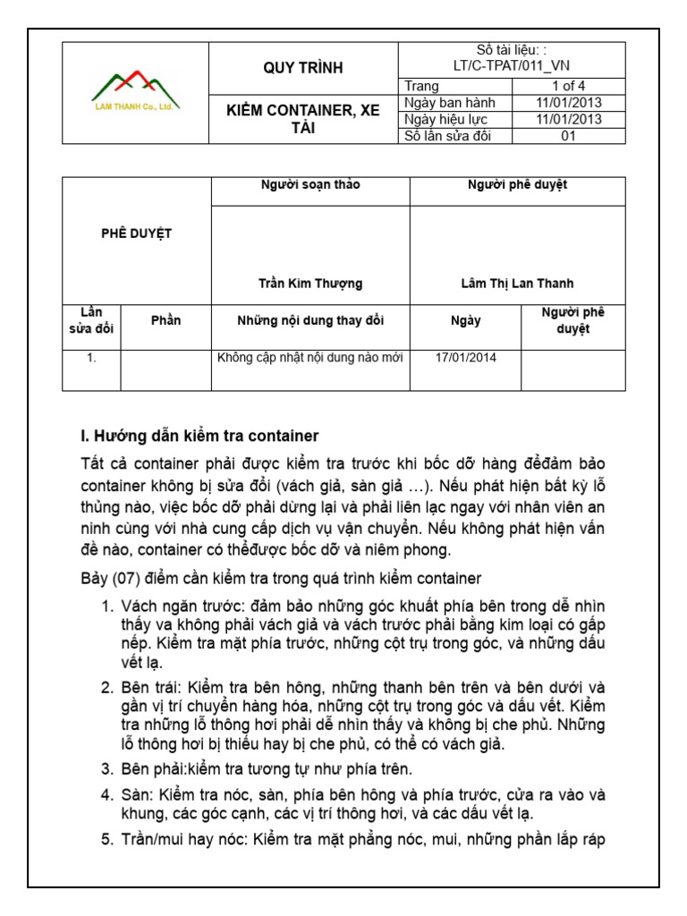 11 - Quy Trinh Kiem Tra Cont Xe Tai | PDF