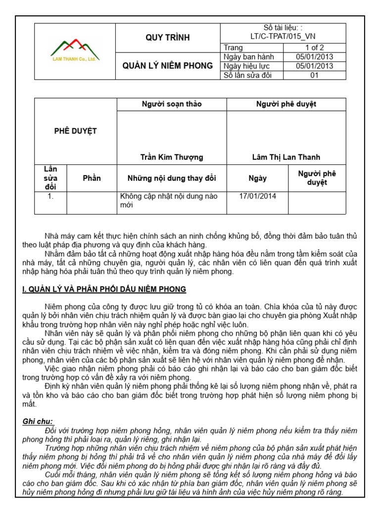 14 - Quy Trinh Quan Ly Niem Phong | PDF