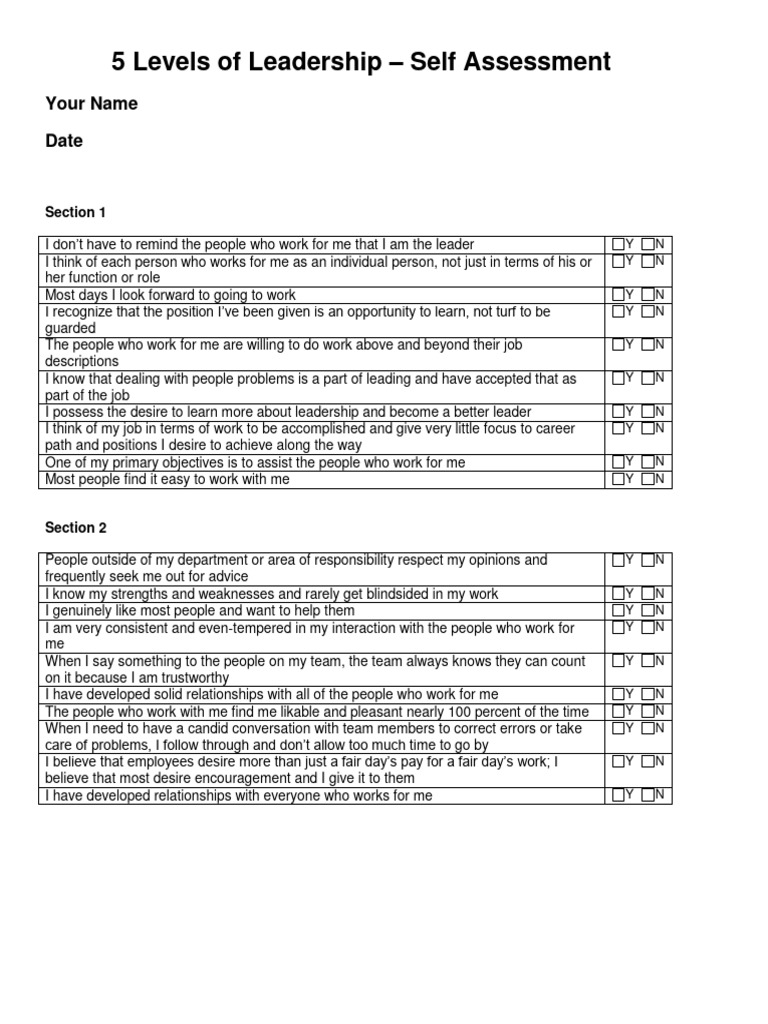 Gunnerson 5 Levels of Leadership Assessment Self | PDF | Leadership ...