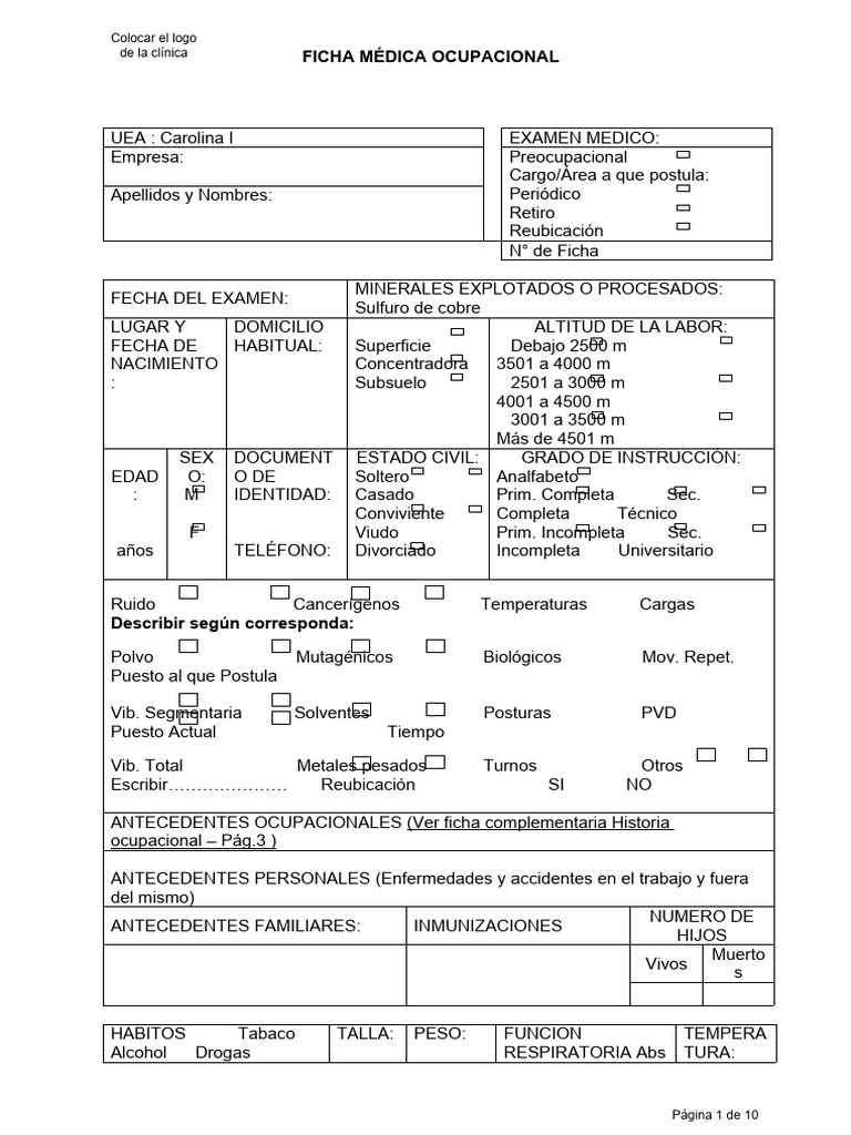 Ficha Medica Ocupacional 230118 | Descargar gratis PDF | Hombro | Presión sanguínea