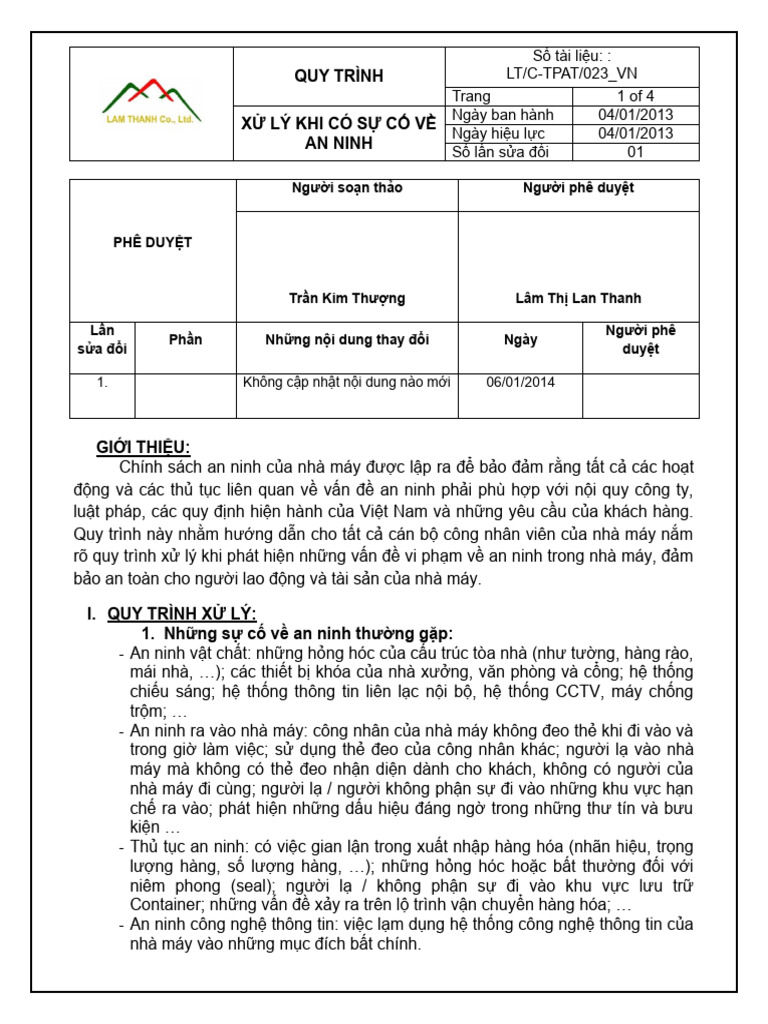 22 - Quy Trinh Xu Ly Su Co Ve An Ninh | PDF