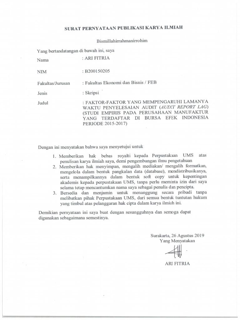Surat Pernyataan Publikasi Karya Ilmiah | PDF