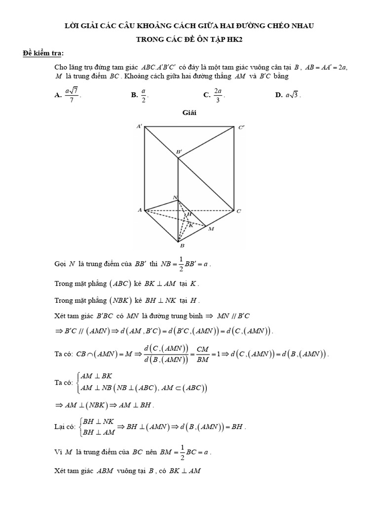 L I Gi I Các Câu Kho NG Cách Gi A Hai Đư NG Chéo Nhau | PDF