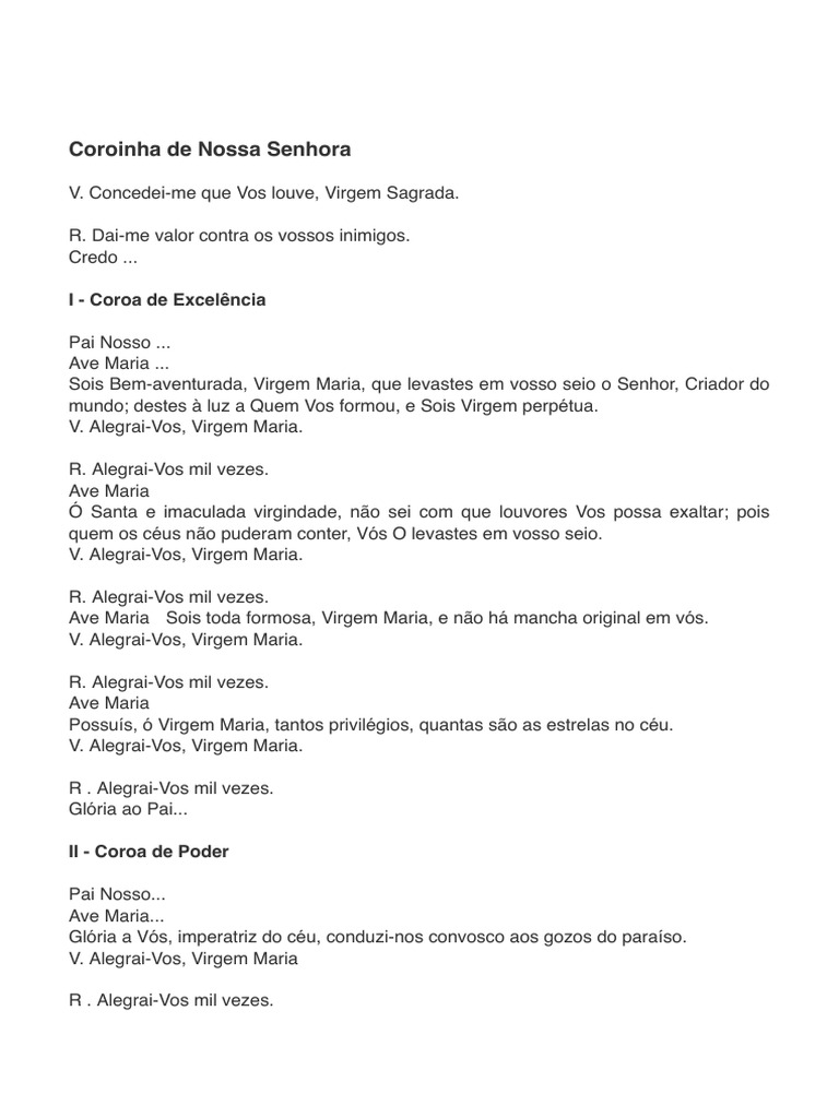Coroinha De Nossa Senhora Pdf Maria Mãe De Jesus Céu