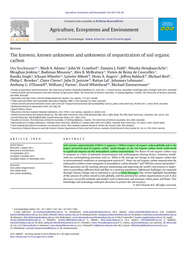 1.the Knowns, Known Unknowns and Unknowns of Sequestration of Soil Organic Carbon | PDF | Soil ...