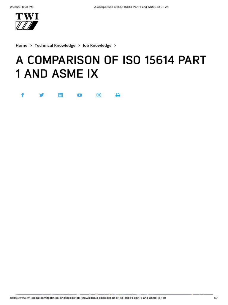 A Comparison of ISO 15614 Part 1 and ASME IX - TWI | PDF | Welding ...