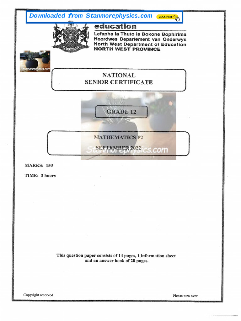 NW Maths Grade 12 SEPT 2022 P2 and Memo | PDF