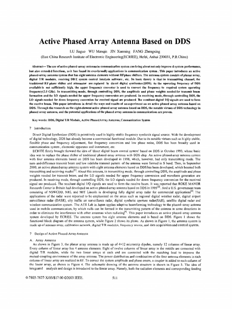 Active Phased Array Antenna Based On DDS | PDF | Antenna (Radio) | Radar