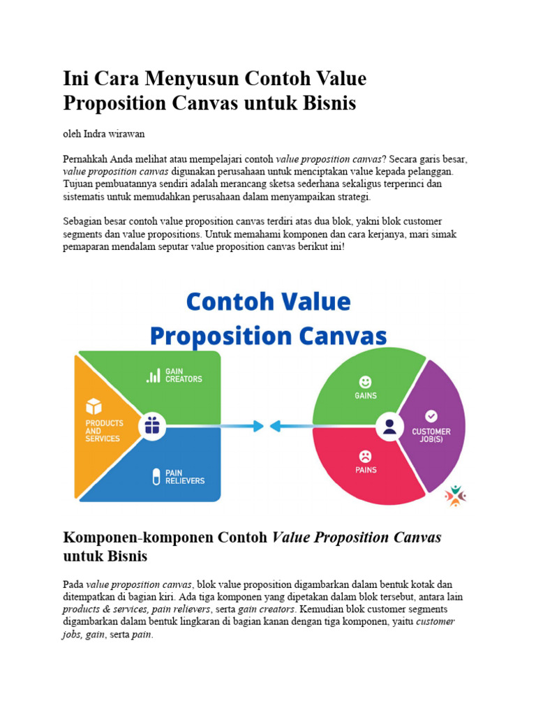 Ini Cara Menyusun Contoh Value Proposition Canvas untuk Bisnis | PDF