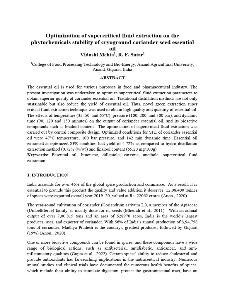 Optimization of supercritical fluid extraction on the phytochemicals ... Optimization of supercritical fluid extraction on the phytochemicals ...