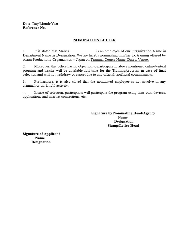 Nomination Letter Sample | PDF