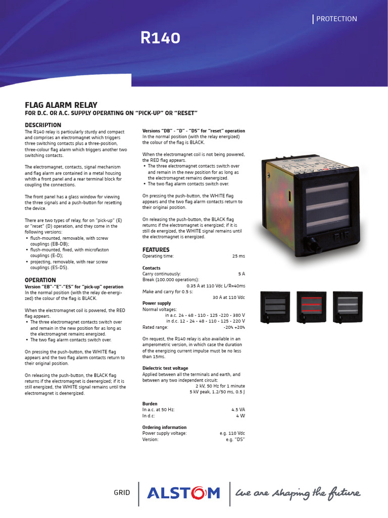 Flag Alarm Relay: Description For D.C. or A.C. Supply Operating On ...