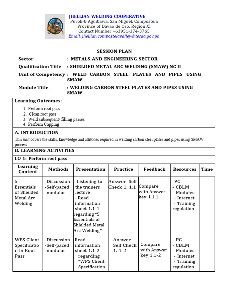 Toaz - Info Session Plan in Smaw nc2 PR - 59 | PDF | Welding | Construction