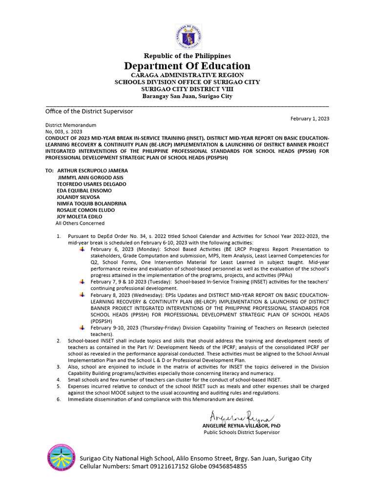 2023 Mid-Year INSET & BE-LRCP Report | PDF | Business