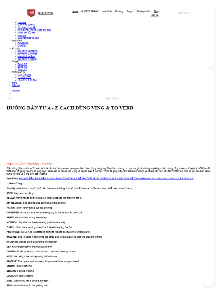 IELTS V-ing vs To Verb Guide | PDF