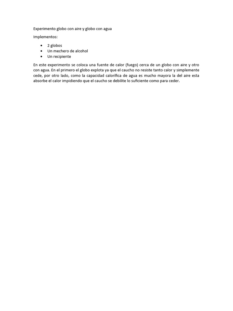 Experimento Globo Con Aire y Globo Con Agua | PDF