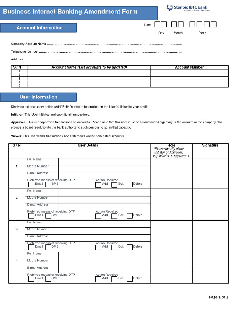 Business Internet Banking Amendment Form | PDF | Email Address | Online ...