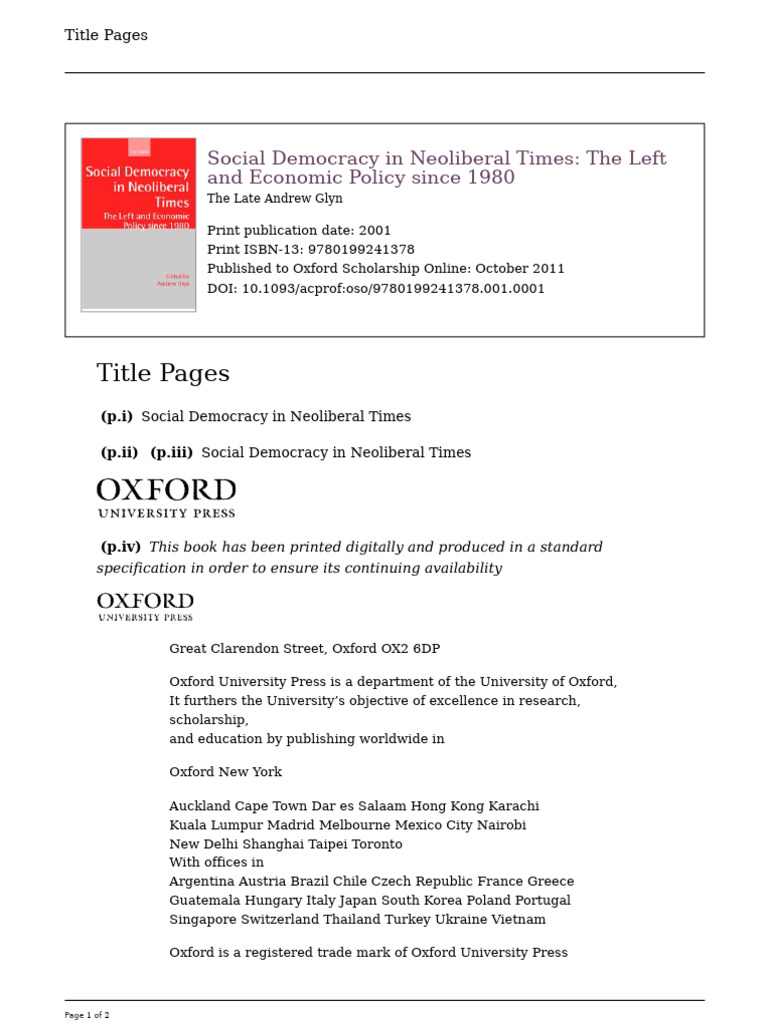 Social Democracy in Neoliberal Times - The Left and Economic - Andrew ...