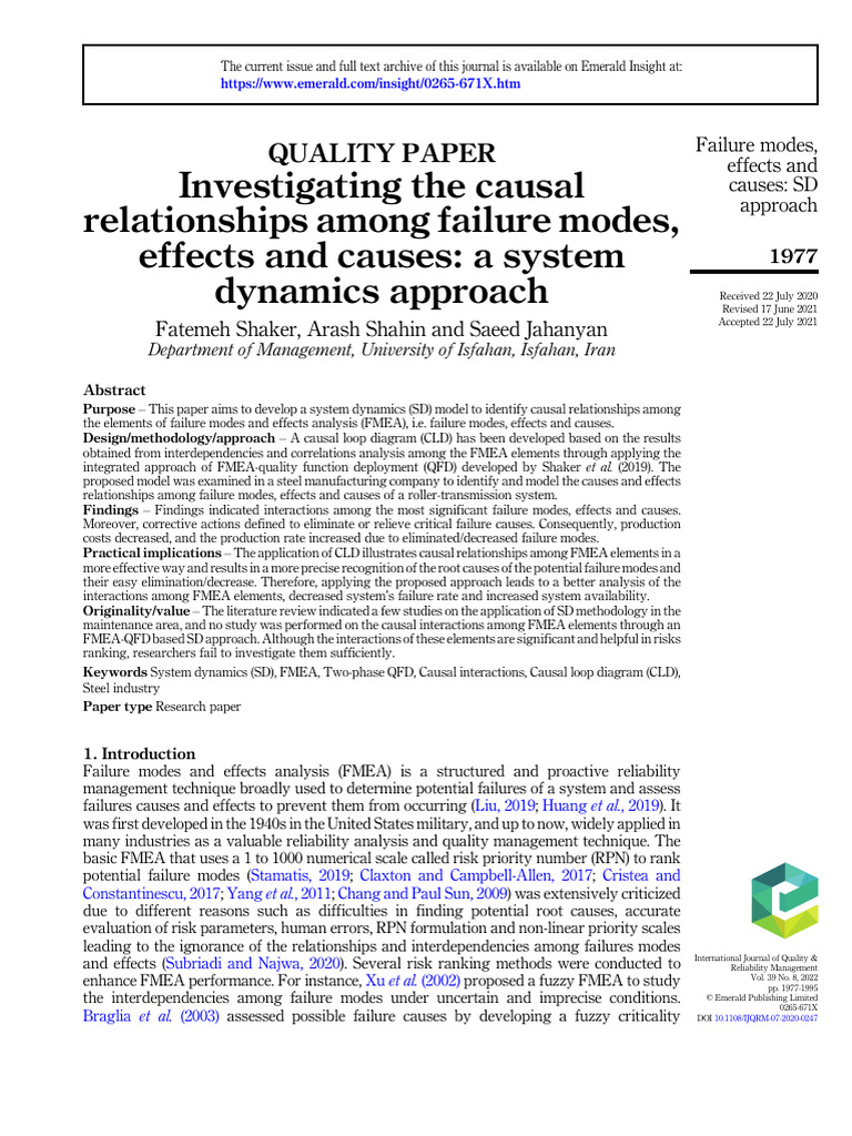 10 1108 - Ijqrm 07 2020 0247 | PDF | Causality | Reliability Engineering