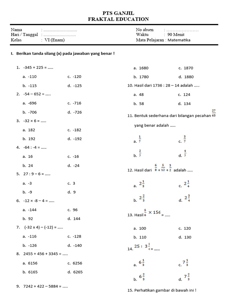 Soal PTS MTK Kelas 6 Ganjil K13 | PDF