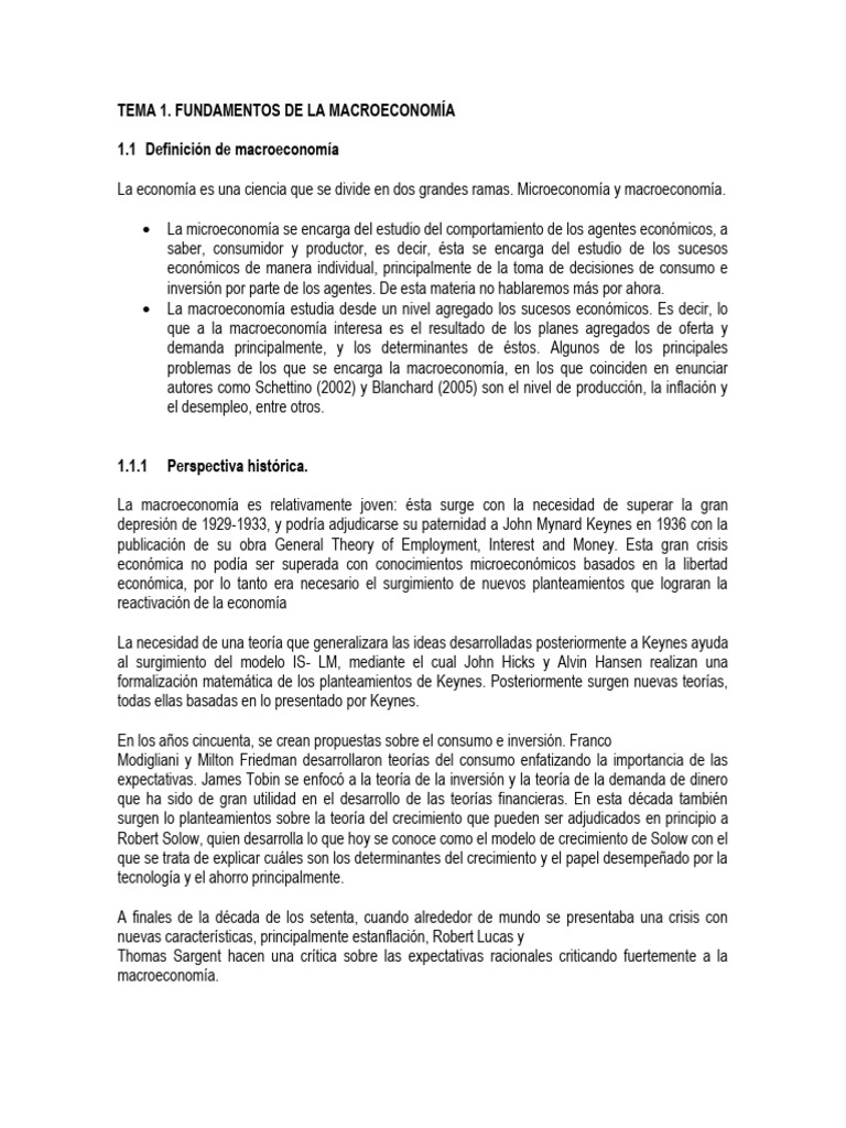 Tema 1. Fundamentos de La Macroeconomia | PDF | Macroeconómica | La política fiscal