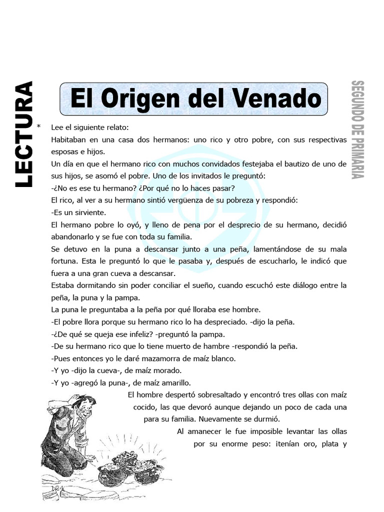 Ficha de El Origen Del Venado para Segundo de Primaria | PDF