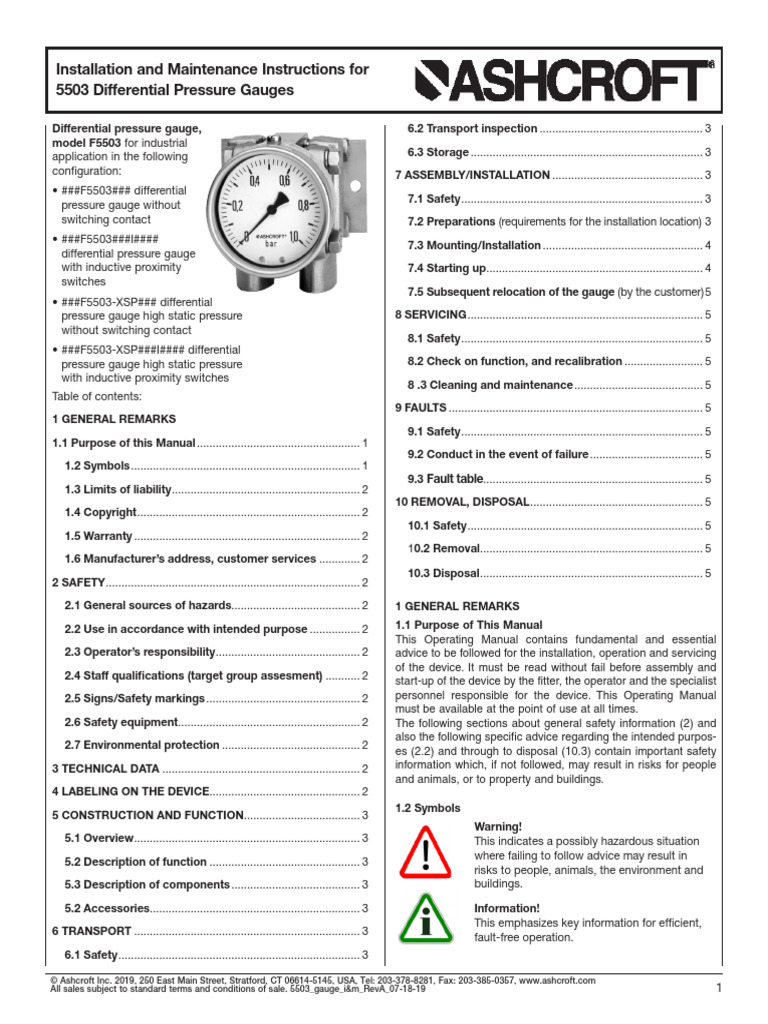 Manual 5503 Diff Pressure Gauge | PDF | Pressure Measurement | Safety
