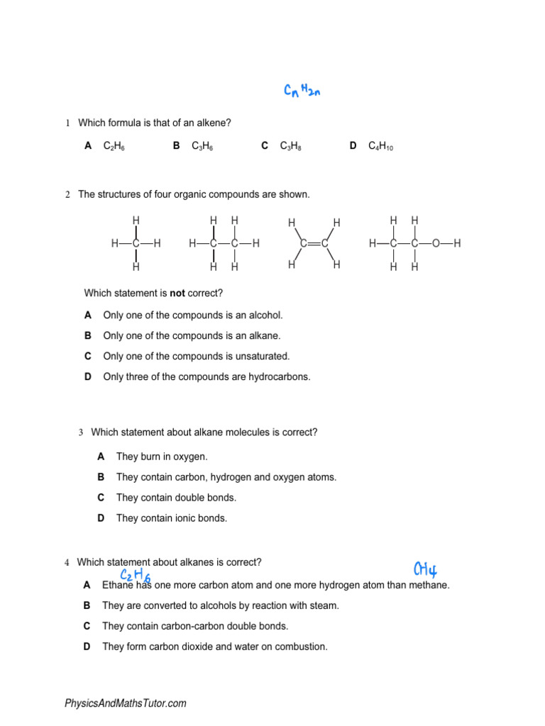 Alkanes (Multiple Choice) QP | PDF | Alkene | Alkane