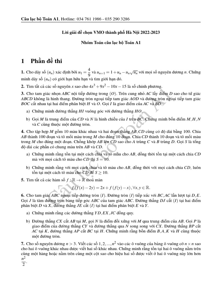 Loi Giai Chon Doi Tuyen VMO Ha Noi 2022023 | PDF