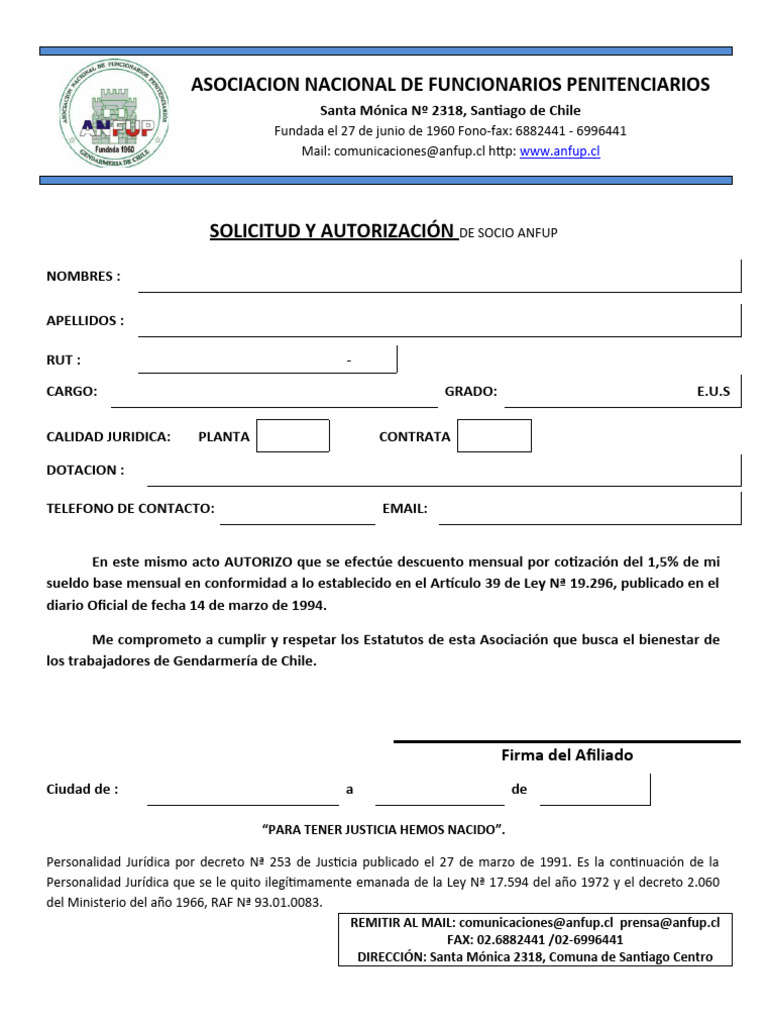 Solicitud de Socio ANFUP | PDF