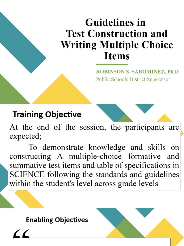TOS Multiple Choice Test Guidelines Sarominez | PDF | Educational ...