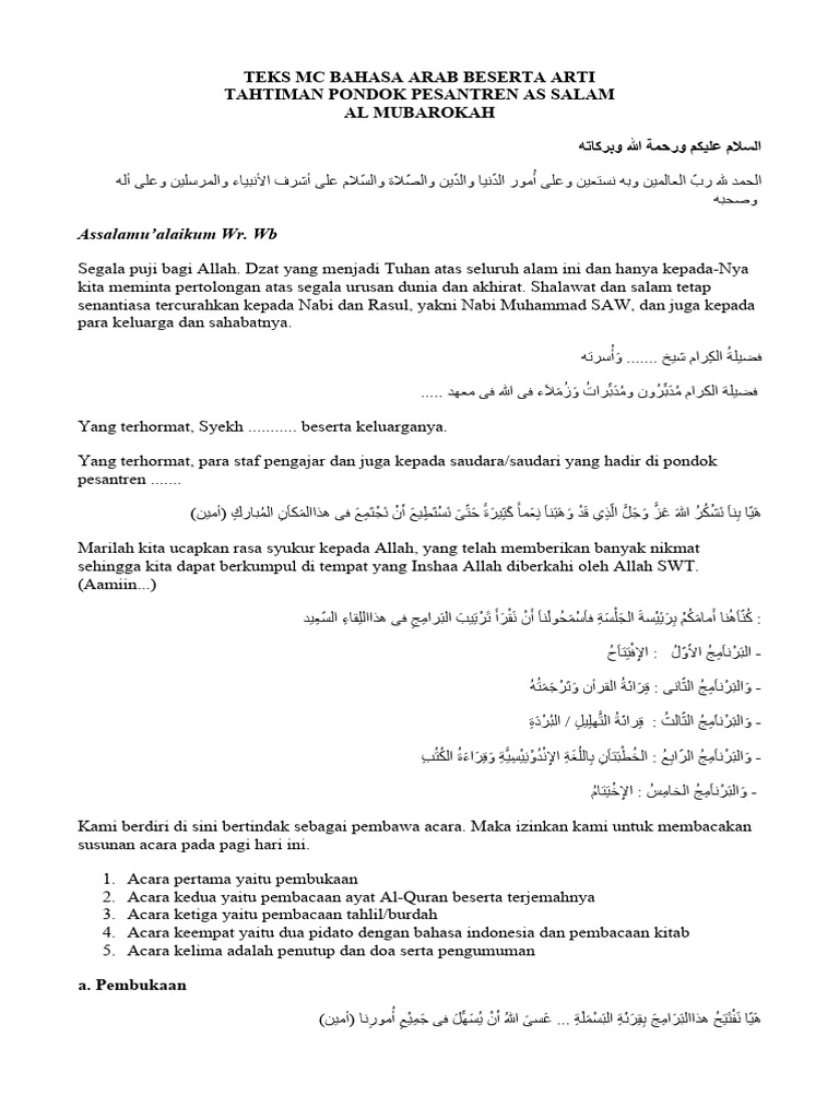 Teks MC Bahasa Arab untuk Acara | PDF | Agama & Spiritualitas